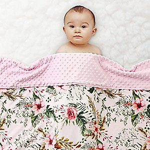 POSENPRO Baby Blanket for Boys Girls, Soft Plush Minky Baby Blanket with Dotted Backing, Lovely Flower Double Layer Toddler Receiving Blanket Throw for Stroller & Crib, 30 x 40 Inches