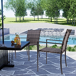 MEISSALIVVE Elegant Patio Dining Chairs Outdoor Set of 2, Stackable All-Weather Resistant Rattan Wicker Chairs, Deck Chairs for Porch, Balcony, Backyard, Garden 330LBS Capacity (Grey)