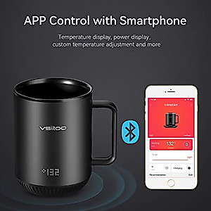 vsitoo S3 Temperature Control Smart Mug 2 with Lid, Self Heating Coffee Mug 10 oz, LED Display, 90 Min Battery Life - App&Manual Controlled Heated Coffee Mug - Improved Design, Coffee Gifts, Black