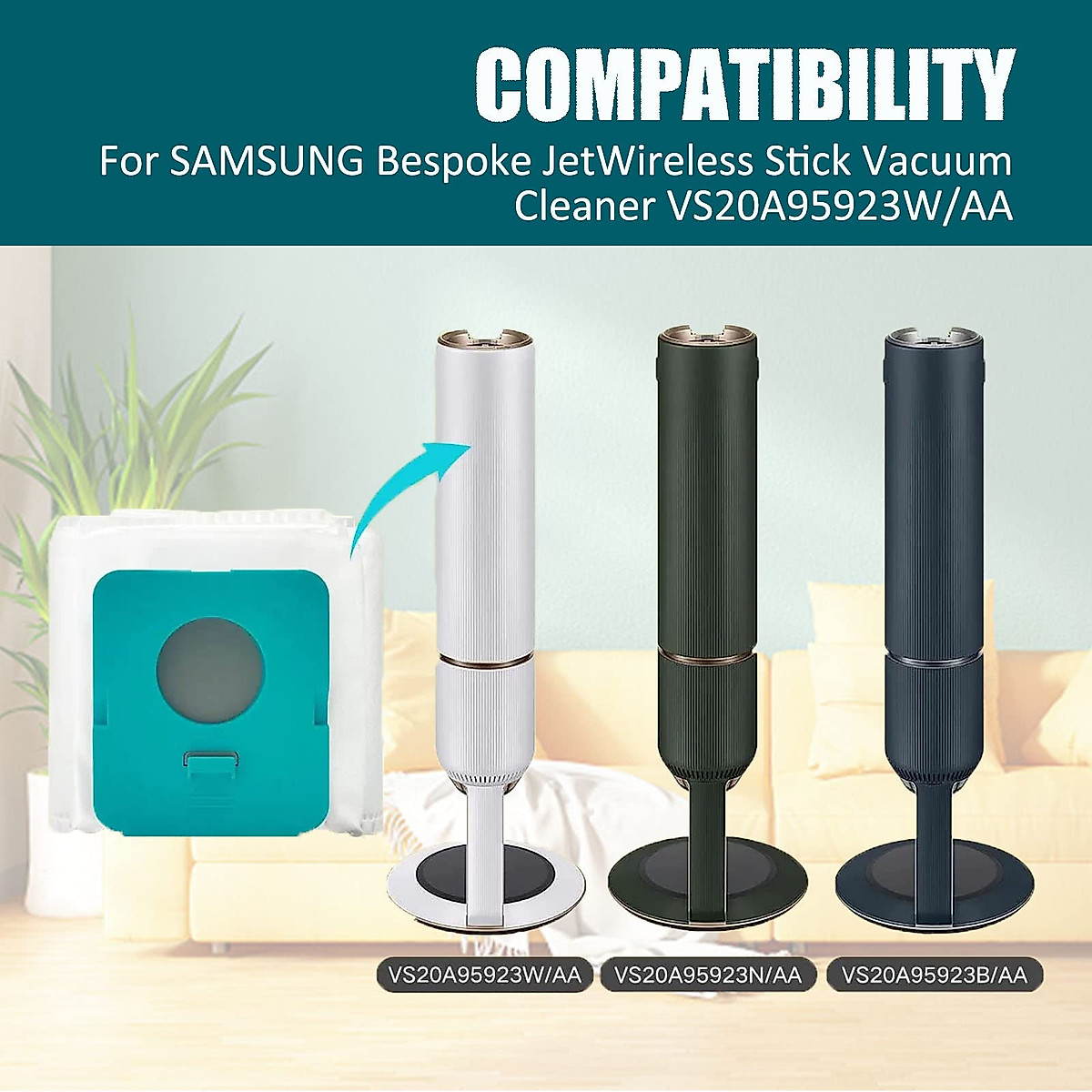 LEWELLRY 6 Pcs VCA-ADB95 Dust Bag Compatible W/Samsung Bespokes Jet Vacuum Bags, Samsung Bespoke Jet Vacuum Dust Bag, Samsung Bespoke Jet Clean Station Dust Bag, Bespoke Jet Cordless Stick Vacuum Bag