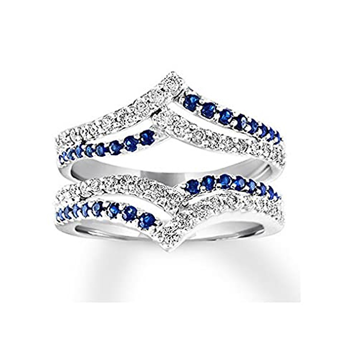 1 CT Round Shape Simulated Blue Sapphire & White Cubic Zirconia Enhancer Wedding Engagement Womens Ring in 14K White Gold Plated 925 Sterling Silver (1 Cttw) Ring Size - 4