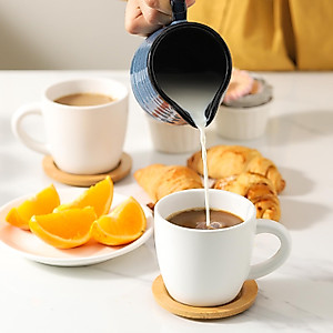 Hasense 8 oz Cappuccino Cups with Saucers set of 6, Porcelain Coffee Mugs Latte Mugs with Handle Perfect for Double Shot, Americano, Milk and Tea, White