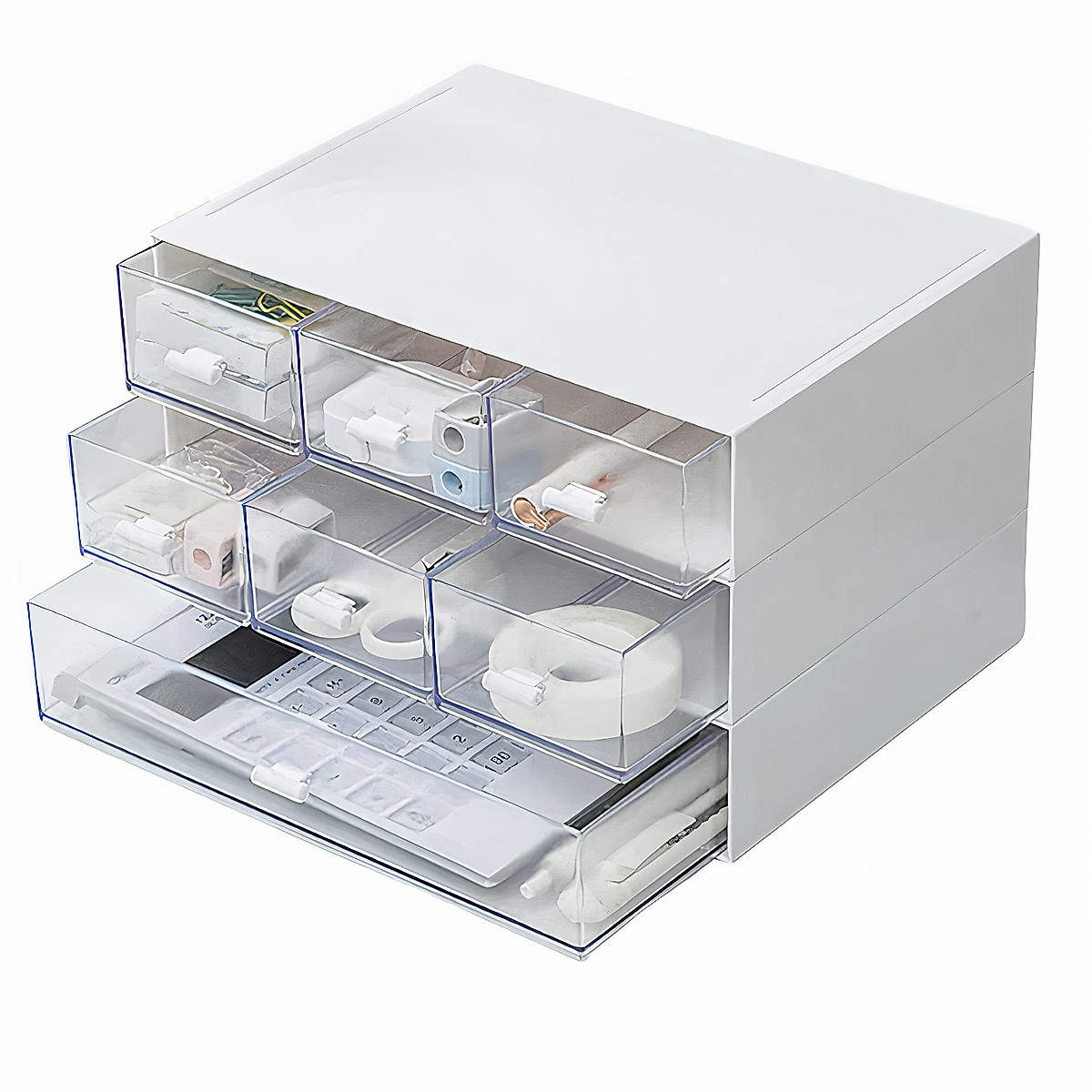 Stackeer Desk Organizer Bathroom Organization With 6 Drawers. Three tier Desk Organizer For Your Home or Office, Desk Supplies, Bathroom organization, School and Accessories (white).