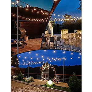 Karjoefar String Light Poles for Outside, 9FT Metal Poles for Outdoor String Lights, Patio Light Pole with 7-Prong and 2 Hooks for Backyard Garden Bistro Deck Party Holiday - 2Pack