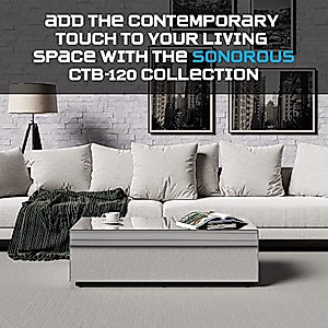 SONOROUS Premium Tempered Glass Coffee Table - Fingerprint Resistant Luxury Center Table for Living Room - High Gloss Coffee Table - Modern Rectangular Table Sleek Design - Mirror