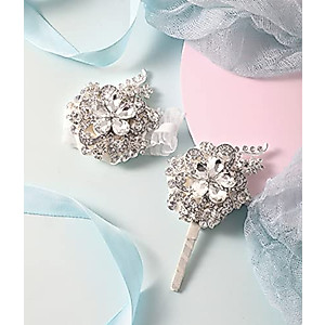 2 Pack Corsage Wristlet Luxury Dazzle Crystal Diamond Boutonniere Set Wrist*1 for bride and Corsage*1 for groom on Wedding Party