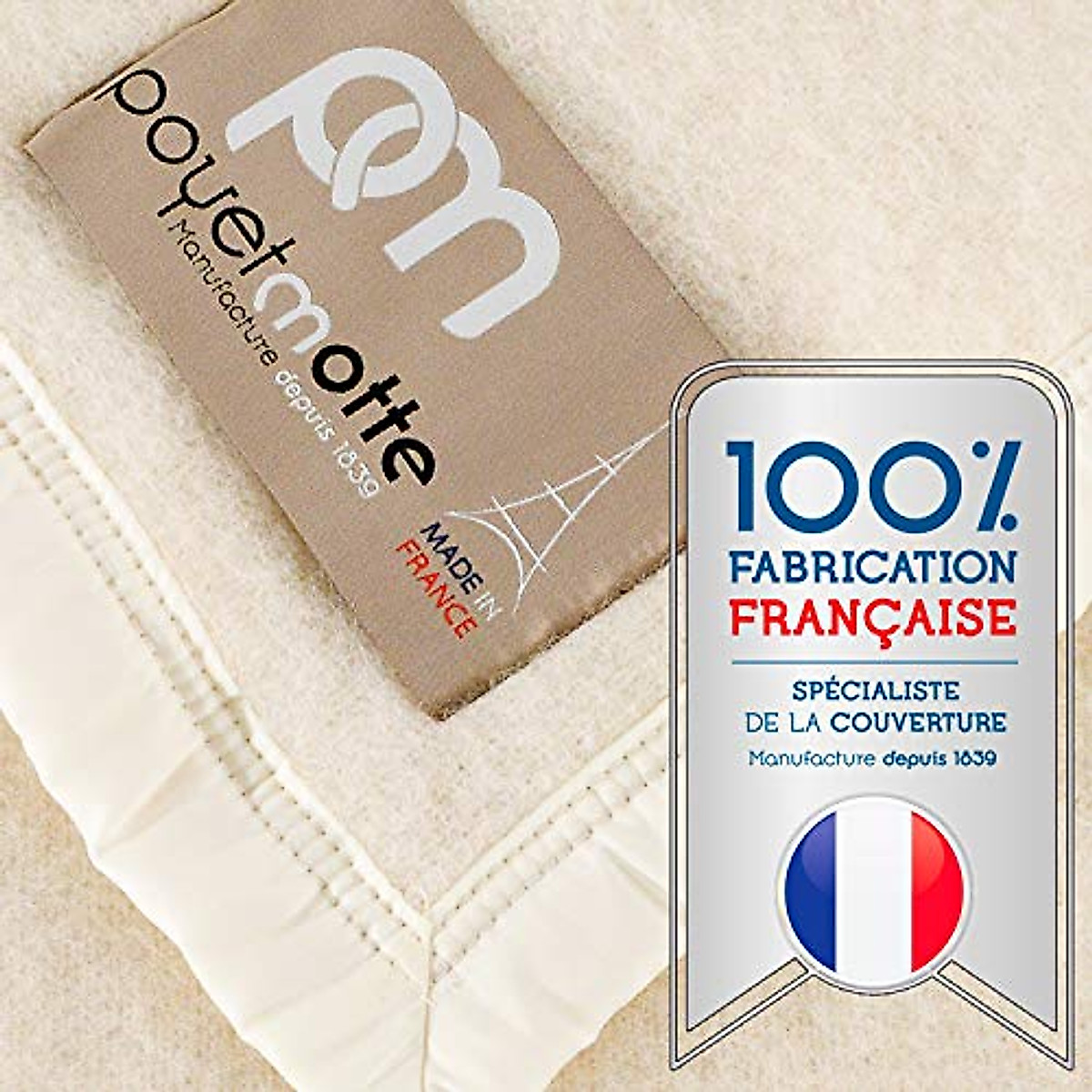 Poyet Motte Rivoli Solid 400GSM 100% Virgin Wool Blanket, Medium/Heavy Weight, Machine Washable (Natural Solid, Full/Queen Size)
