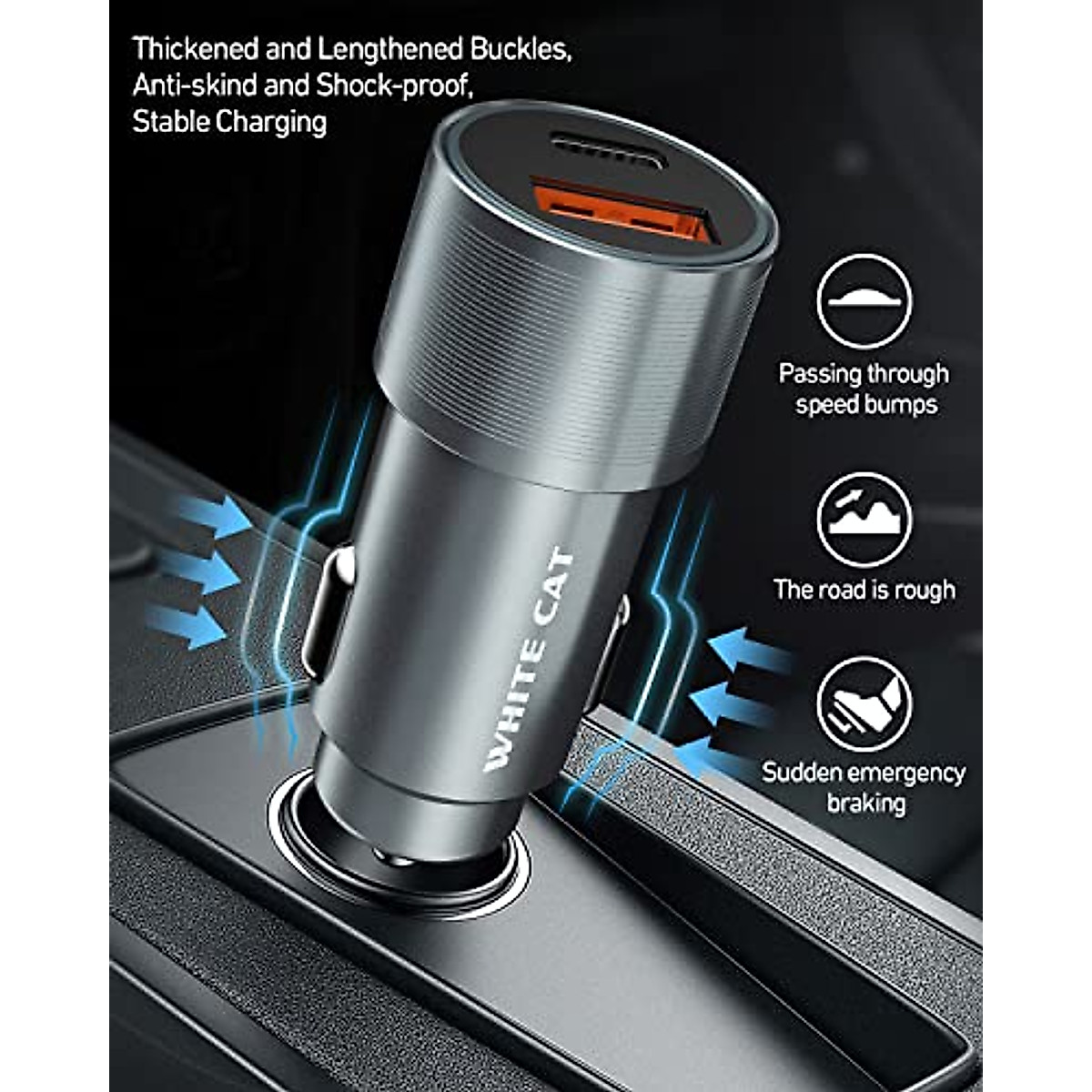 iPhone Car Charger, USB C Fast Car Charger[Apple MFi Certified] White Cat 38W 2-Port PD&QC 3.0 Cigarette Lighter Adapter with 3.3ft USB C to Lightning Cable for iPhone14 13 12 Pro/iPad/AirPods/Samsung