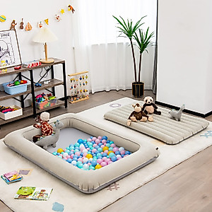 Costzon Toddler Travel Bed, Portable Toddler Bed with Detachable 2 Sided Air Mattress, Electric Pump, Storage Bag, Inflatable Blow Up Kids Bed, Perfect for Boys Girls Travel, Camping, Sleeping (Gray)