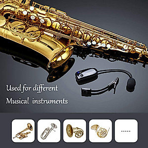 UHF Wireless Instruments Saxophone Microphone, with Receiver Detachable Clip, Universal for Speaker Professional Musical Orchestra Trumpet HiFi Megaphone Voice Amplifier Condenser Mini Mic