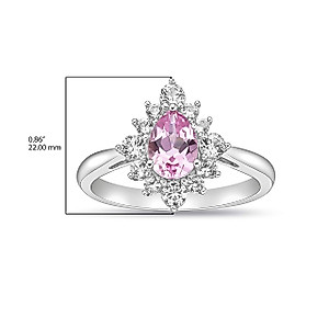 .925 Sterling Silver, Pear Cut Lab-Grown Pink Sapphire & Round Lab-Grown White Sapphire Halo Teardrop Engagement Ring - Size 8