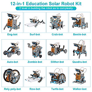 mababa 12-in-1 Solar Robot Building Kit for Kids, STEM Educational Creation 190-Piece Kit with Solar Powered Motorized Engine and Gears for Boys and Girls Ages 8-12.