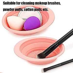 Makeup Brush Cleaning Mat, Silicone Makeup Brush Scrubber, Cosmetic Brush Cleaner, Brush Cleaning Pad, Foldable Makeup Brush Cleaning Bowl Suitable for Makeup Brush, Makeup Sponge, Powder Puff (Pink)
