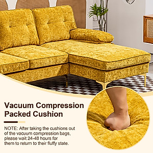 PALLOME 84" Convertible Sectional Sofa Couch, L Shaped Sofa Couch with Reversible Chaise, Chenille 3-Seat Lounge Couch, Sleeper Sofa Bed for Small Space, Living Room, Apartment (Yellow)