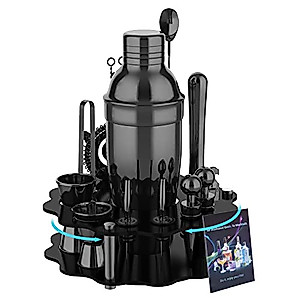 Vabaso 20 Piece Cocktail Shaker Set with Rotating Stand, 25oz Stainless Steel Black Bartender Kit Bar Tools Set for Home, Bars, Parties and Traveling, Cocktail Lovers Gift