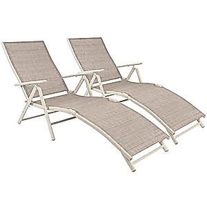 Flamaker Patio Lounge Chairs Adjustable Chaise Lounge Chairs Folding Outdoor Recliners Set of 2 for Beach, Pool and Yard (Beige)