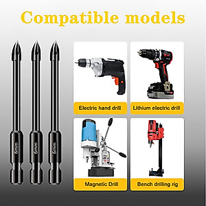 10Pcs Masonry Drill Bits Set, 6mm Glass and Tile Drill Bit, 1/4 Hex Shank Tungsten Carbide Tip Drilling Tools for Mirror Ceramic Tile on Concrete and Brick Wall