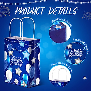 24 Pcs Birthday Gift Bags with Handles Navy Blue Silver Birthday Party Favors Goodie Bag Paper Gift Wrapping Bags for Boy Girls Men Women Birthday Party Supplies, 5.9 x 3.2 x 8.3 Inches