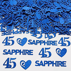 kreat4joy 45th Wedding Anniversary Decorations Confetti, Blue Happy 45 Sapphire Decorations, 200pcs Glitter Confetti Include Love Heart Confetti, Sapphire Confetti, 45 Confetti for Table Decor