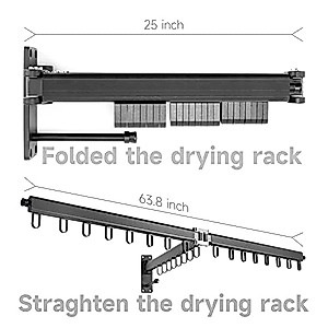 NesTidy Retractable Drying Rack, 3 x 25 L T-fold Clothes Drying Rack Space Saving with Towel Rod and Hanger Organizer, Wall Mounted Clothes Hanger Rack for Balcony, Laundry, Bathroom, Closet