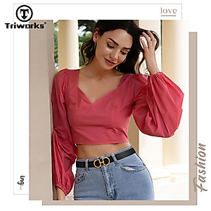 TRIWORKS Women Reversible Leather Belt for Jeans Pants Fashion Ladies Belt with Gold Buckle, A-Black+Brown, Suit for Waist 26"-32"