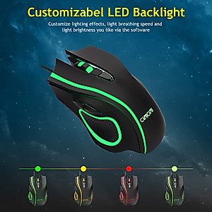 CHONCHOW Gaming Mouse Wired PC Gaming Mice with Backlit 4 Adjustable DPI Up to 7200 and 6 Programmable Buttons Ergonomic Design,USB Optical Computer Mouse for Desktop PC Laptop Gamer & Worker- Black