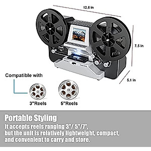 8mm & Super 8 Films Digitizer Converter, Film Scanner Converts Film Frame by Frame to Digital MP4 Files,with Vibrant 2.4" Screen, Viewing, Sharing & Saving on SD Card(Included) for 3” and 5” Reels