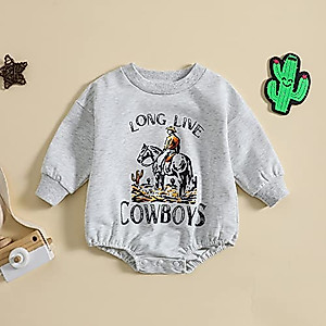 Western Baby Boy Girl Clothes Sweatshirt Romper Cow Oversized Bodysuit Onesie Fall Winter Baby Clothes (Long Live CowBoys, 12-18M)