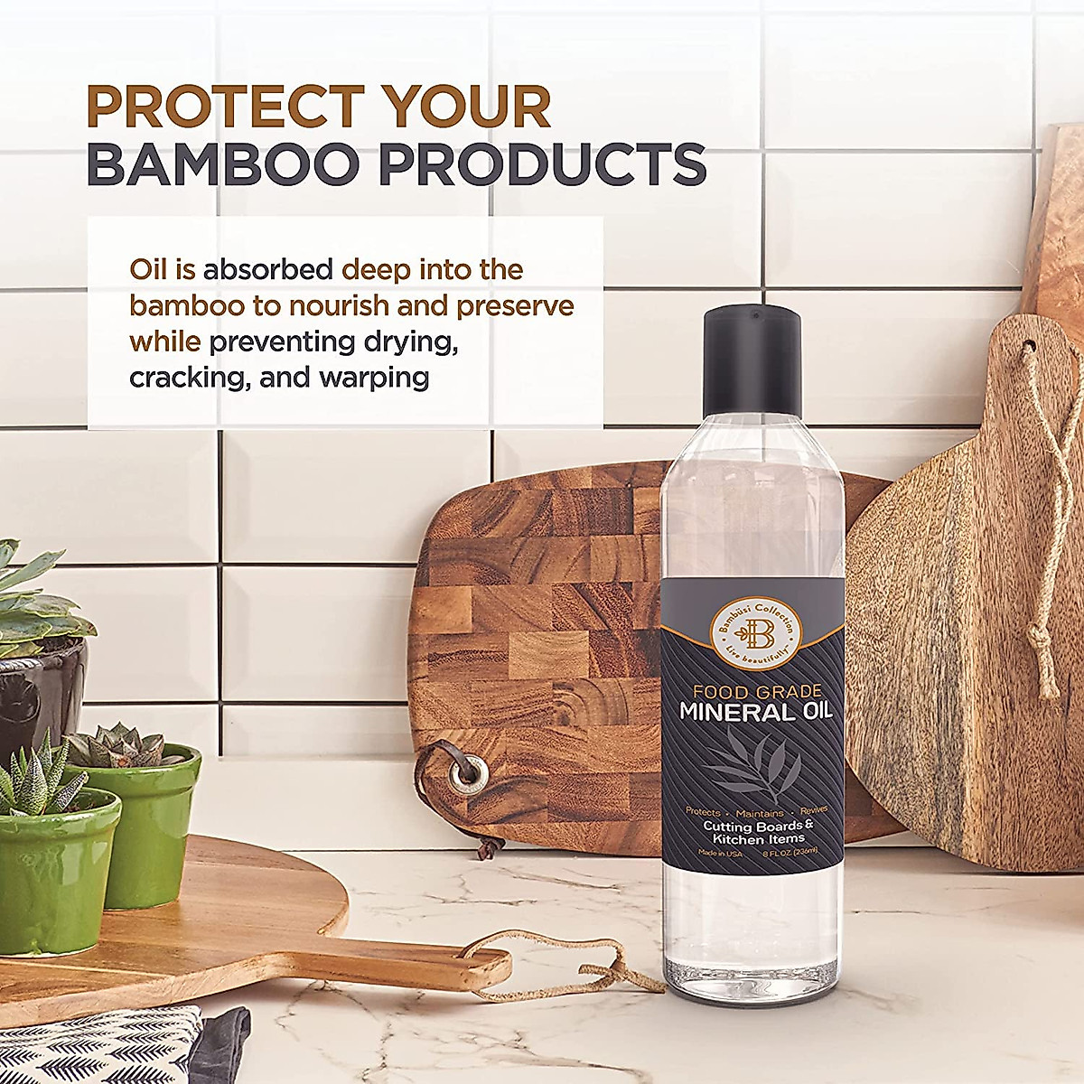 Mineral Oil for Cutting Board - 8oz Food Grade Mineral Oil, Butcher Block Oil to Maintain Wood Cutting Board Conditioner, Protects and Restores Wood, Bamboo, and Teak Cutting Boards and Utensils