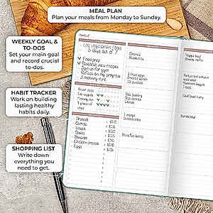 Legend Meal Planner – Weekly Meal Prep & Nutrition Journal with Grocery List & Weight Loss Tracker – Diet & Wellness Diary Log – Undated 12-Month Food Notebook – Hardcover, A5 Size (Aquamarine)