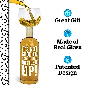 BigMouth Inc Original Wine Bottle Giant Glass -"It's not good to keep things bottled up!", Holds Full Bottle of 750ml Wine, Funny Gag Gift