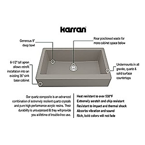Karran QAR-740 Retrofit Farmhouse/Apron-Front Quartz Composite 34 in. Single Bowl Kitchen Sink Kit in Concrete