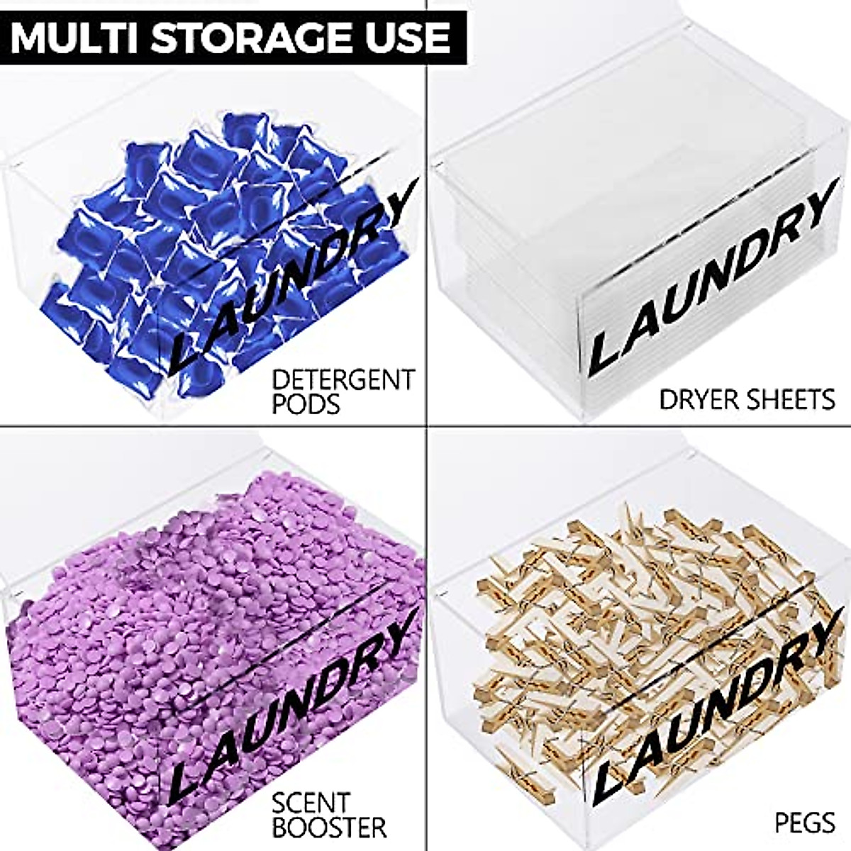 NOKI Dryer Sheets Holder, Clear Acrylic Dryer Sheet Dispenser with Lid, Laundry Powder & Detergent Pod Container for Laundry Room Decor