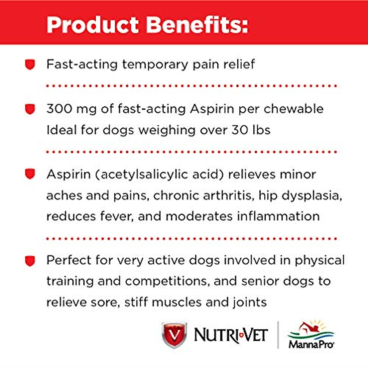 Nutri-Vet Aspirin for Dogs | Medium to Large Dogs | 300mg | 75 count
