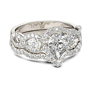 Jeulia 3 Carat Women Three Stone Wedding Ring Set 925 Sterling Silver Pear Cut CZ Engagement Rings Halo Twist Eternity Promise Rings Anniversary with Jewelry Gift (Silver, 9.5)