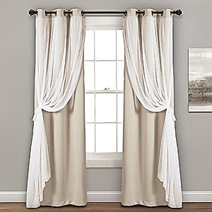 Lush Decor Sheer Grommet Curtains Panel with Insulated Blackout Lining, Room Darkening Window Curtain Set (Pair), 38"W x 84"L, Wheat