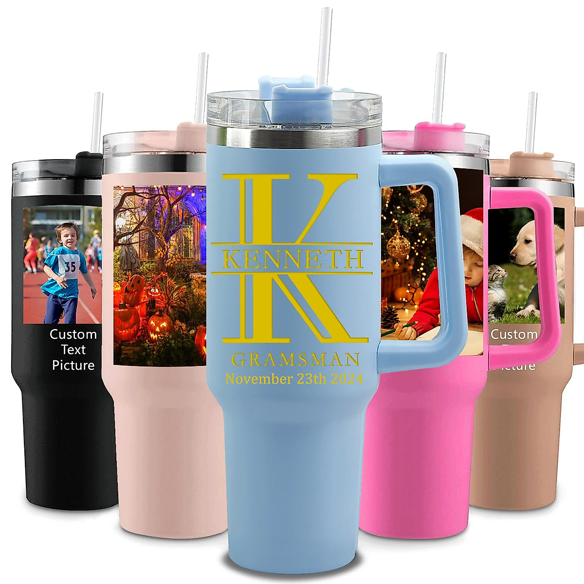 Personalized 40 Oz Tumbler with Engraved Logo Text and Graphic|Custom Insulated Tumbler with Lid and Straw Double Wall Stainless Steel Coffee Tumbler Personalized Gifts for Women and Birthday