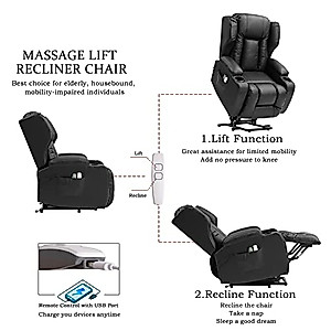 BINGTOO Electric Power Recliner Chair with Massage and Heat Recliner Chairs for Adults, Leather Home Theater Seating with Cup Holders, USB Port