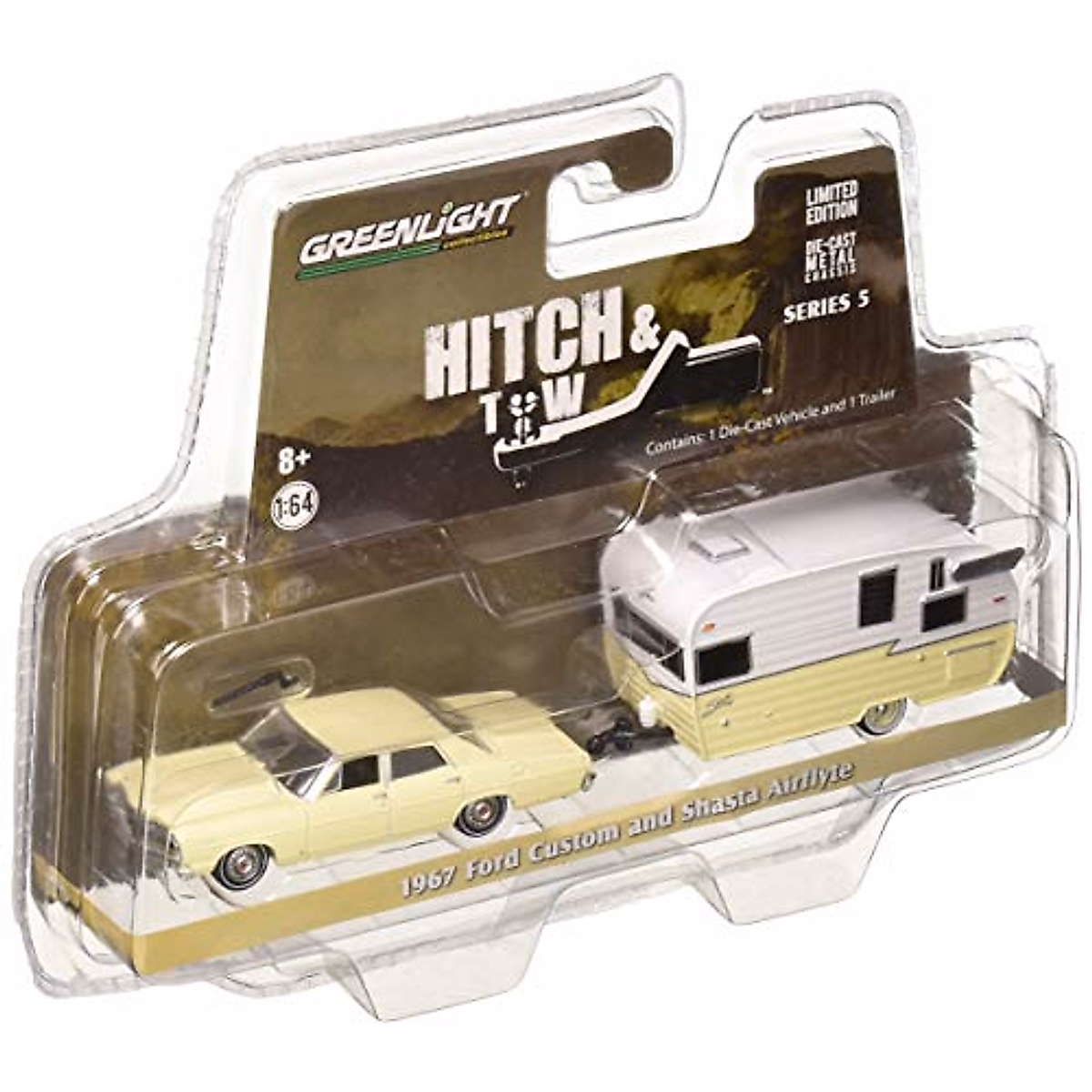 Greenlight 1: 64 Hitch & Tow Series 5-1967 Ford Custom & Shasta 15' Airflyte Diecast Vehicle