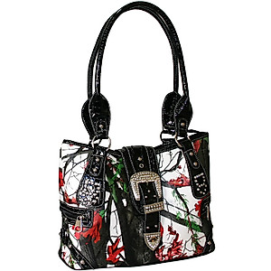 Western Purse Rhinestone Buckle Accent Handbag & Matching Wallet Set - Red/Black/White