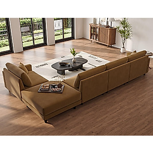 Txtin's 137" Sectional Couches for Living Room, 4 Seat Sectional Couch with Removable Ottoman, Convertible Modular Sofa for Home, Brown