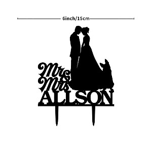 BYRON HOYLE Mr & Mrs Personalised Wedding Cake Topper Bride And Groom Toppers Silhouette Rustic With German Shepherd Dog Black Acrylic Custom (wczmx2fecozc)