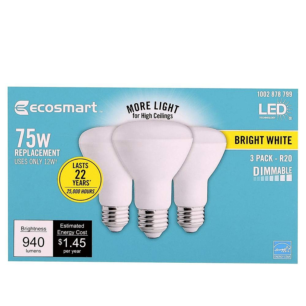 EcoSmart 75-Watt Equivalent R20 Dimmable LED Light Bulb (Bright White, 3-Pack)