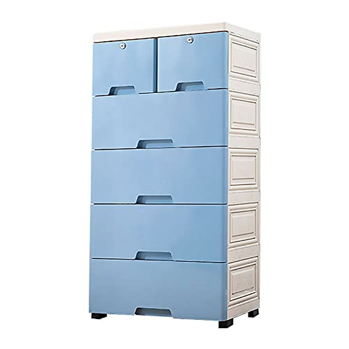 Plastic Storage Drawers, 5 Layers 6 Drawer Dresser Clothes Storage Plastic Closet Cabinet Organizer Container with 4 Wheel Tower Home Office Bedroom Furniture (Blue)