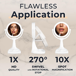 Zadro 11" W Max Bright Fluorescent Lighted Makeup Mirror with Magnification 10X/1X Swivel Head Tray Makeup Light Mirror, White