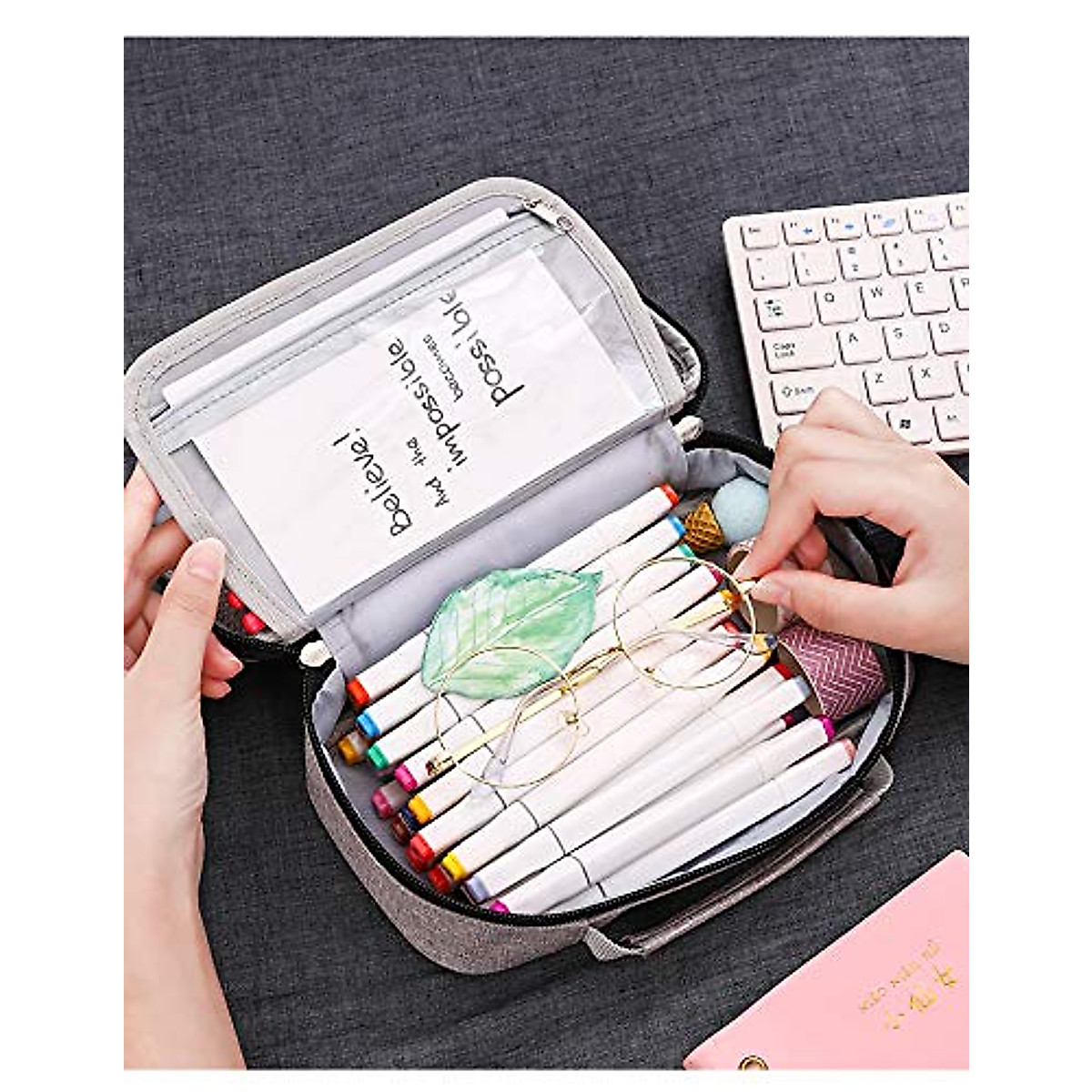 Pencil Case Large Capacity Pen Case School Large Storage Pencil Pouch Organizer case (Pink)…