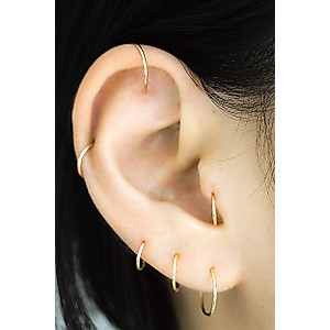 ONDAISY 10K Solid Gold Open Tragus Cartilage Snug Daith Helix Inner Outer Conch 6mm Round Large Big Tiny Small Thin Mini Face Nose Septum Hoop Ring Ear Piercing Earring For Women Girls Men