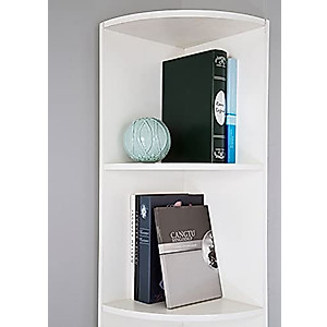 ICE ARMOR 5 Tier Corner Bookcase Wooden Display Bookshelf Storage Rack Multipurpose Shelving Unit for Living Room Home Office in White Wood