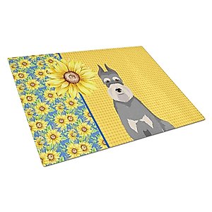 Caroline's Treasures WDK5478LCB Summer Sunflowers Salt Pepper Schnauzer Glass Cutting Board Large Decorative Tempered Glass Kitchen Cutting and Serving Board Large Size Chopping Board