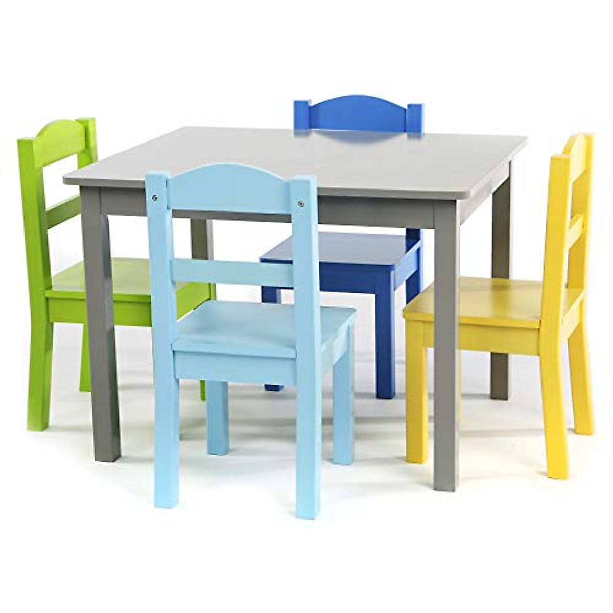 Humble Crew, Grey/Blue/Green/Yellow Kids Wood Table and 4 Chairs Set